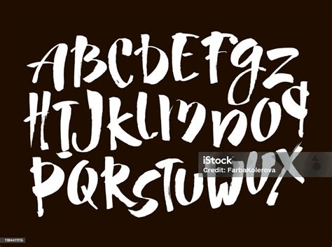 向量丙烯酸刷樣式手繪字母字體黑色背景上的書法字母向量圖形及更多一組物體圖片 一組物體 丙稀畫 剪裁圖 Istock