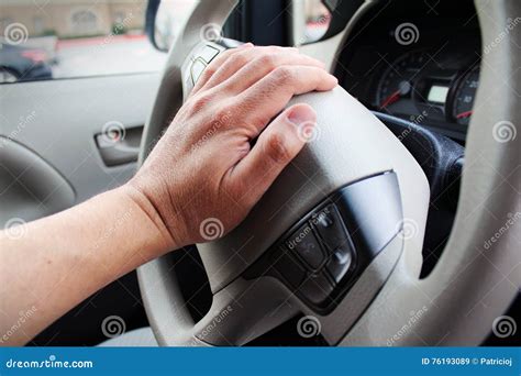 Closeup Of Hand Honking Car Horn Stock Image Image Of Rush Honking