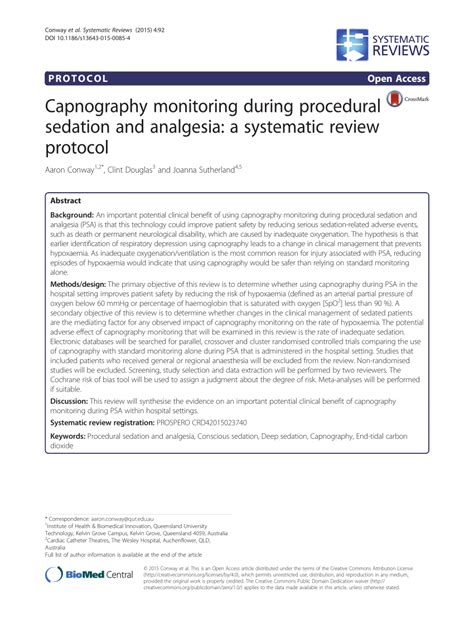 Pdf Capnography Monitoring During Procedural Sedation And Analgesia A Systematic Review Protocol