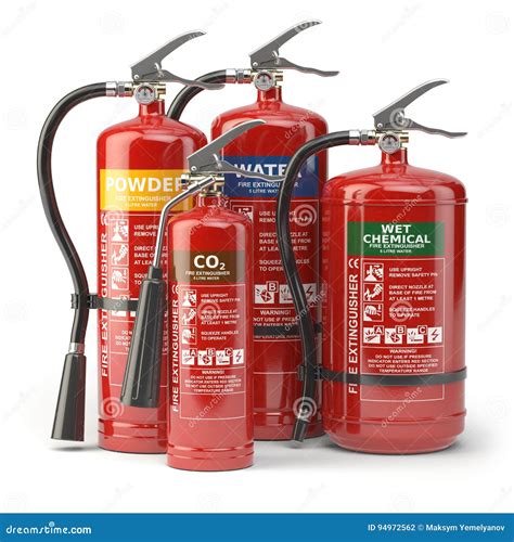 Fire Extinguishers Isolated On White Background Various Types O Stock