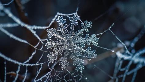Snowflake Resting On A Spider Web At Dawn With Frost Glistening In The Morning Light Premium