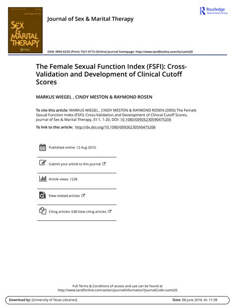Pdf The Female Sexual Function Index Fsfi Cross Validation And