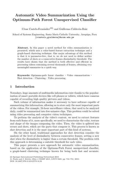 pdf automatic video summarization using the optimum path forest
