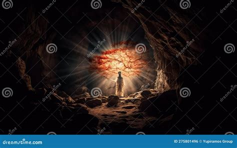 One Person Praying At Cross In Spooky Night Generated By Ai Stock