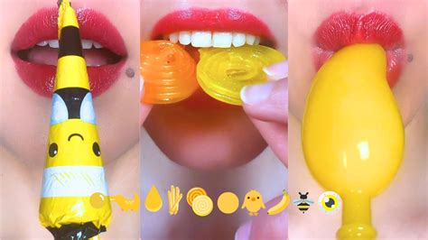 Asmr Emoji Food Challenge Yellow Jelly Dessert 노란색 젤리 黄色果冻 Youtube