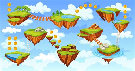 Retro 2d Arcade Game Level Platforms Background Vector Image