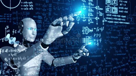 Ai Hominoid Robot Touch Screen Of Mathematics Formula And Science Equation Stock Footage Video