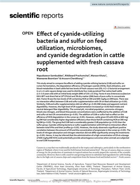 Pdf Effect Of Cyanide Utilizing Bacteria And Sulfur On Feed Utilization Microbiomes And