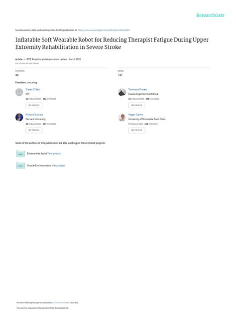 2020 Inflatable Soft Wearable Robot For Reducing Therapist Fatigue During Upper Extremity