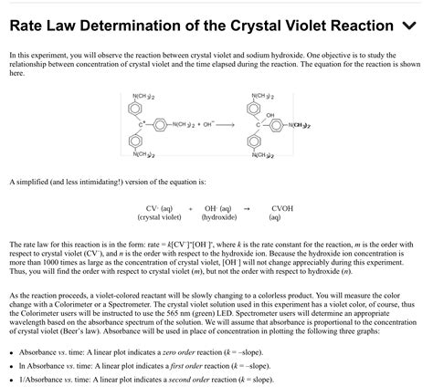 Solved Rate Law Determination Of The Crystal Violet Reaction Chegg
