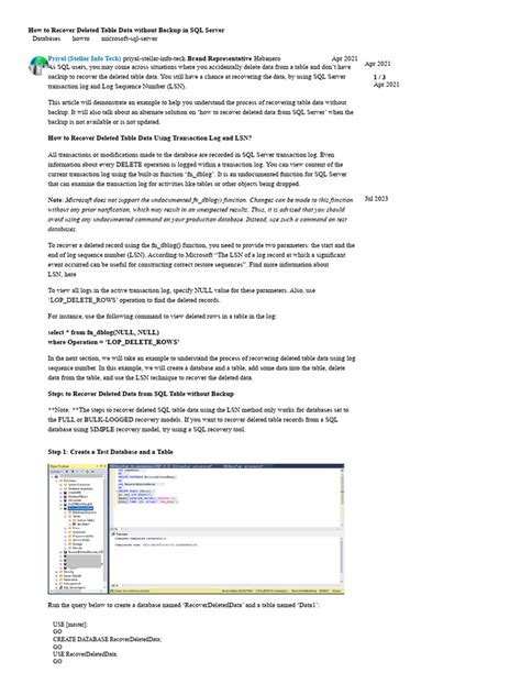 How To Recover Deleted Table Data Without Backup In Sql Server Databases Spiceworks