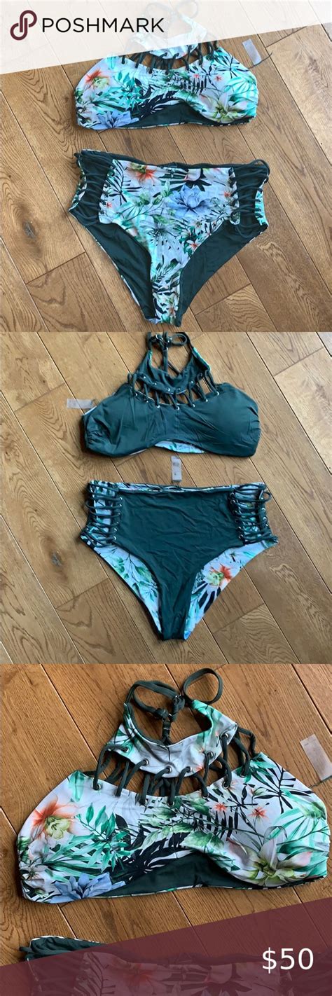 Tinibikini L Revisable Army Green And Tropical Army Green Bikinis High Neck Bikinis