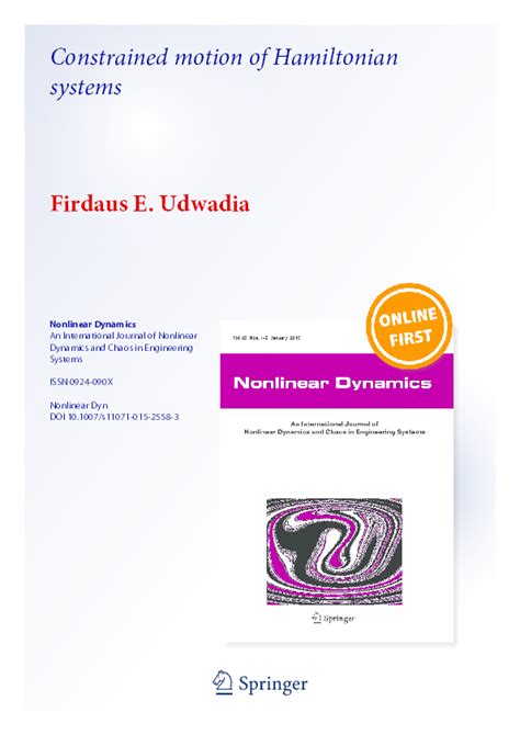 Pdf Constrained Motion Of Hamiltonian Systems Firdaus Udwadia