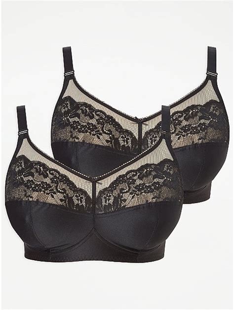 Black Traditional Non Wired Lace Bras 2 Pack Lingerie George At Asda