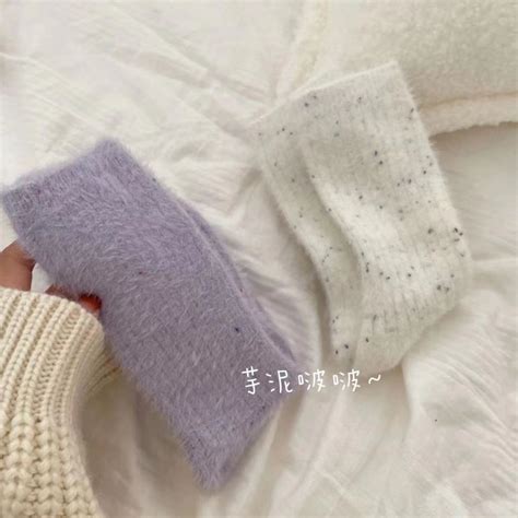 Vớ Lông Cừu Chồn Nữ Mùa Đông Ấm Áp Lông Cừu Lót Dày Ống Vừa Màu Trơn Lông Ý Tưởng Sợi Ống Vừa