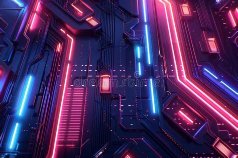 Futuristic Neon Circuit Board Background Stock Illustration