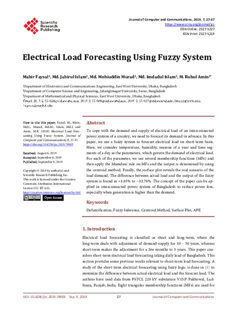 Pdf Electrical Load Forecasting Using Fuzzy System