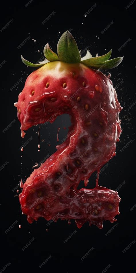 딸기 생성 Ai를 사용한 숫자 2 타이포그래피 프리미엄 Ai 생성 이미지