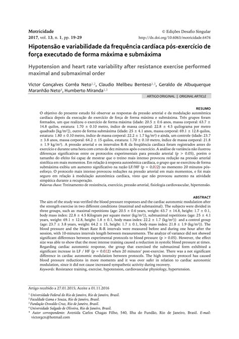 Pdf Hypotension And Heart Rate Variability After Resistance Exercise Performed Maximal And