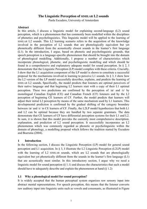 Pdf The Linguistic Perception Of Similar L2 Sounds