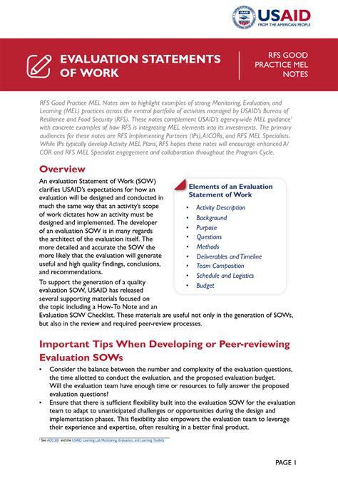 Usaidrfs Good Practice Mel Notes Evaluation Statements Of Work