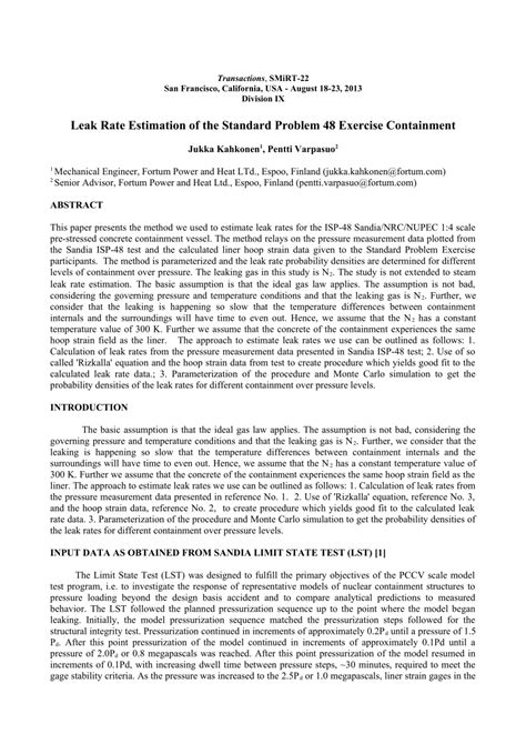 Pdf Leak Rate Estimation Of The Standard Problem 48 Exercise Containment