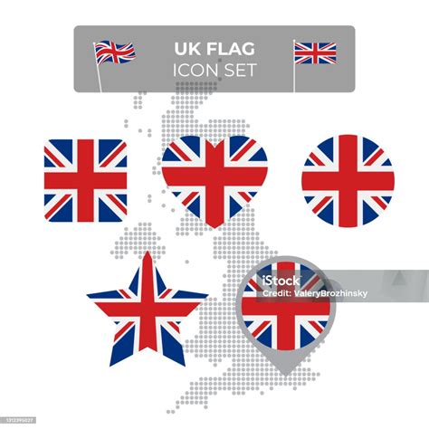 英國大不列顛波浪旗圖示設置 方形心臟圓圈星星指點地圖標記大不列顛的馬賽克地圖工會傑克工會旗幟向量平面英國符號圖示按鈕向量圖形及更多英國國旗圖片