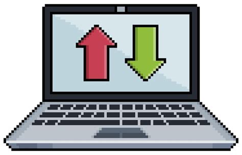 Premium Vector Pixel Art Open Laptop With Upload And Download Icon
