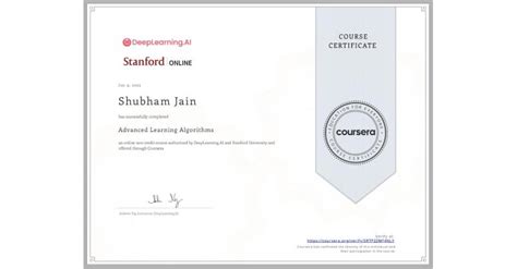 Shubham Jain On Linkedin Completion Certificate For Advanced Learning Algorithms