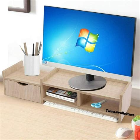 Twinsj Meja Komputer Monitor Stand Meja Leptop Dengan Rak Dan Laci