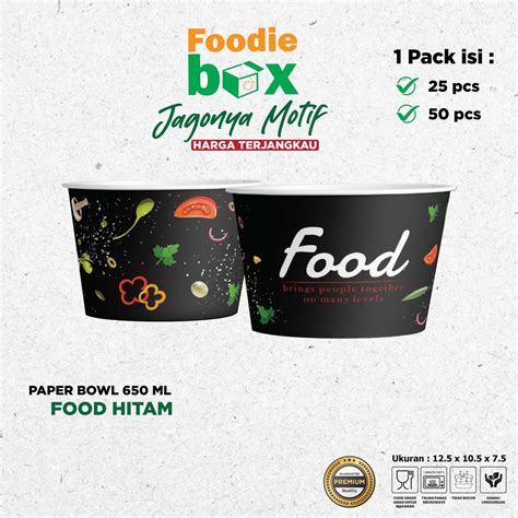 Jual Paper Bowl 650 Ml Paper Rice Bowl Mangkok Kertas Motif Food Hitam