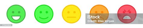 피드백 감정 아이콘입니다 행복 미소 좌절 불만 화난 이모티콘 기호 Smileys 다채로운 아이콘 세트입니다 벡터 스톡 일러스트