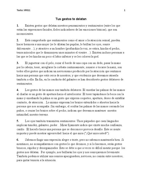 Xp011 Texto Tus Gestos Te Delatan Pdf Comunicación No Verbal