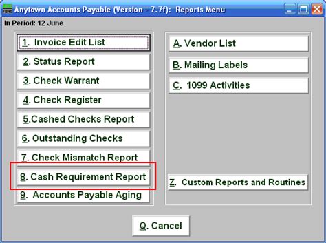 Nemrc Accounts Payable Cash Requirement Report