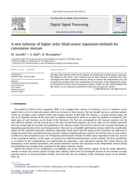 Pdf A New Behavior Of Higher Order Blind Source Separation Methods For Convolutive Mixture