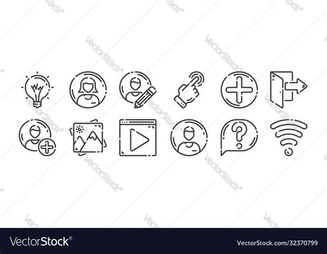 12 Set Linear User Interface Icons Thin Royalty Free Vector