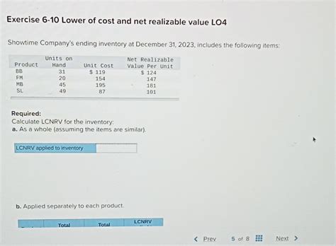 Solved Exercise 6 10 Lower Of Cost And Net Realizable Value