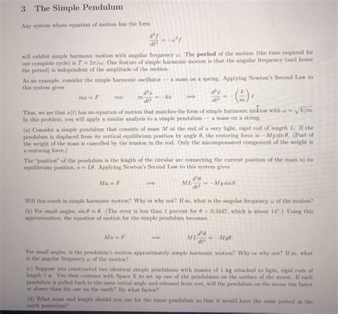 Solved The Simple Pendulum Any System Whose Equation Of Chegg