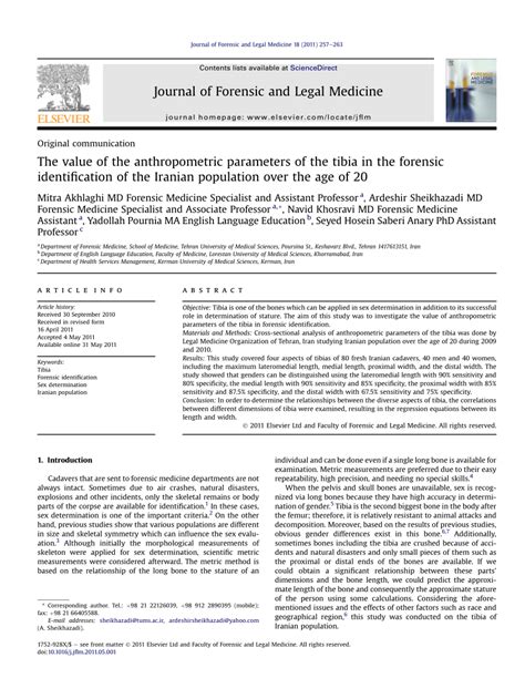 Pdf The Value Of The Anthropometric Parameters Of The Tibia In The