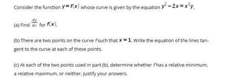 Solved Consider The Function Y F X Whose Curve Is Given By Chegg Com