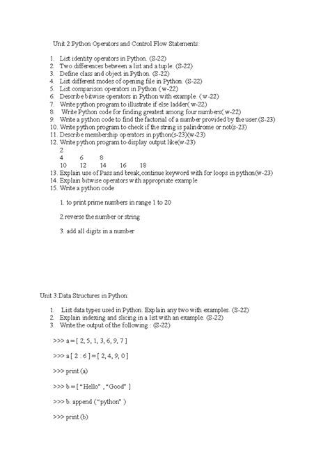 Unit 2 And Unit 3 Aaaaaaaaaaaaa Unit 2python Operators And Control