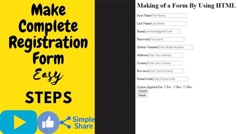 How To Create A Registration Form Using Html Easy Step Youtube