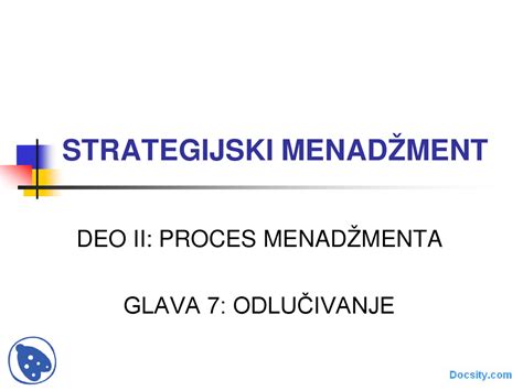 Odlucivanje Slajdovi Strategijski Menadzment Ekonomski Fakultet