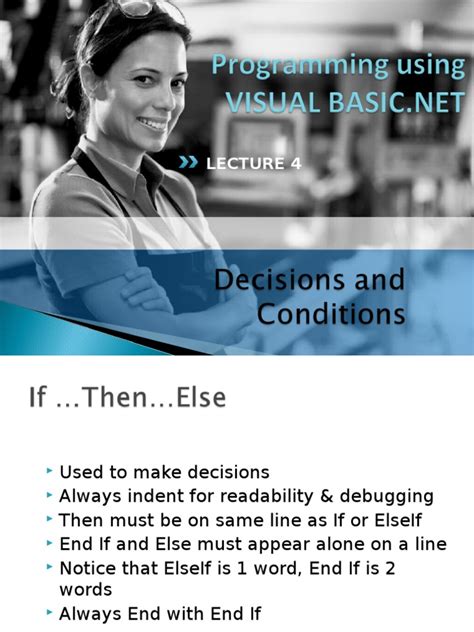 Lecture 4 Decisions And Conditions Edited Pdf Visual Basic Net