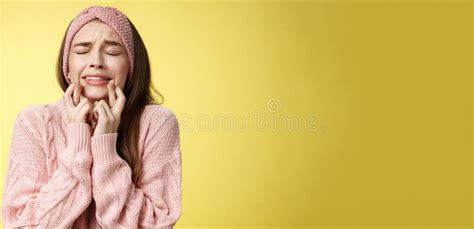 Worried Nervous Tensed Young Cute Girl In Pink Glamour Headband