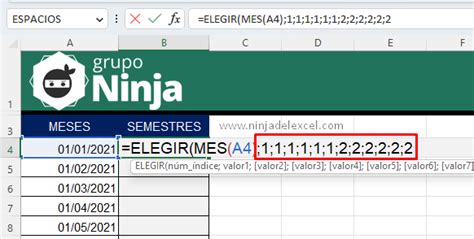 Función Elegir Con Semestres En Excel Ninja Del Excel