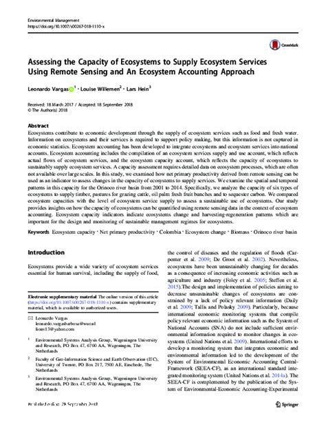Pdf Assessing The Capacity Of Ecosystems To Supply Ecosystem Services