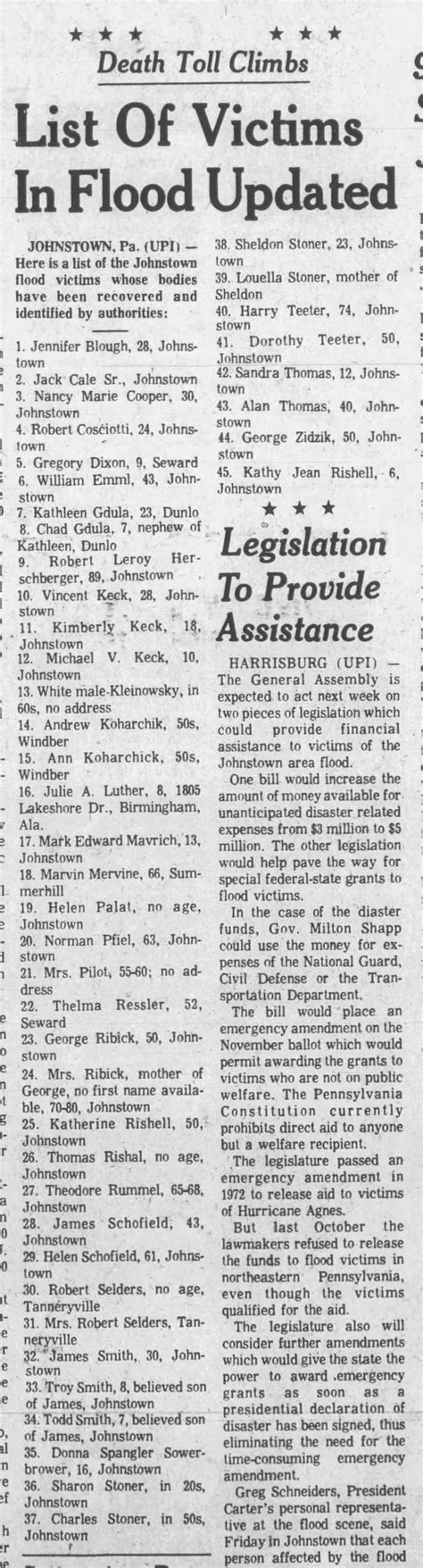 Johnstown Flood 1977 Deaths Vintage Johnstown Remembering The Victims