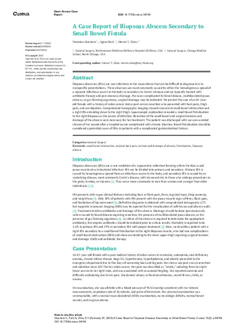 Pdf A Case Report Of Iliopsoas Abscess Secondary To Small Bowel Fistula