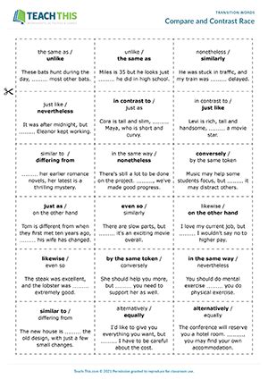 Transition Words ESL Worksheets Games